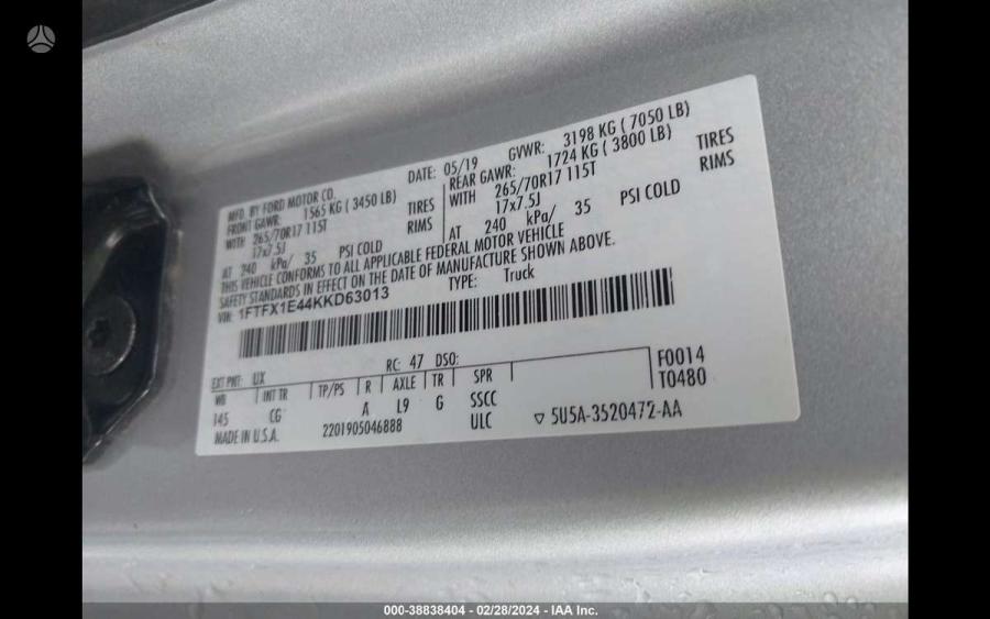 Pelēks Ford F-150 2019 Jurbarkas, ar dzinēja tilpumu 3.49 L un nobraukumu 350 tūkst. km par 16500 €, foto 15 vietnē AUTOMOTO.COM.LV