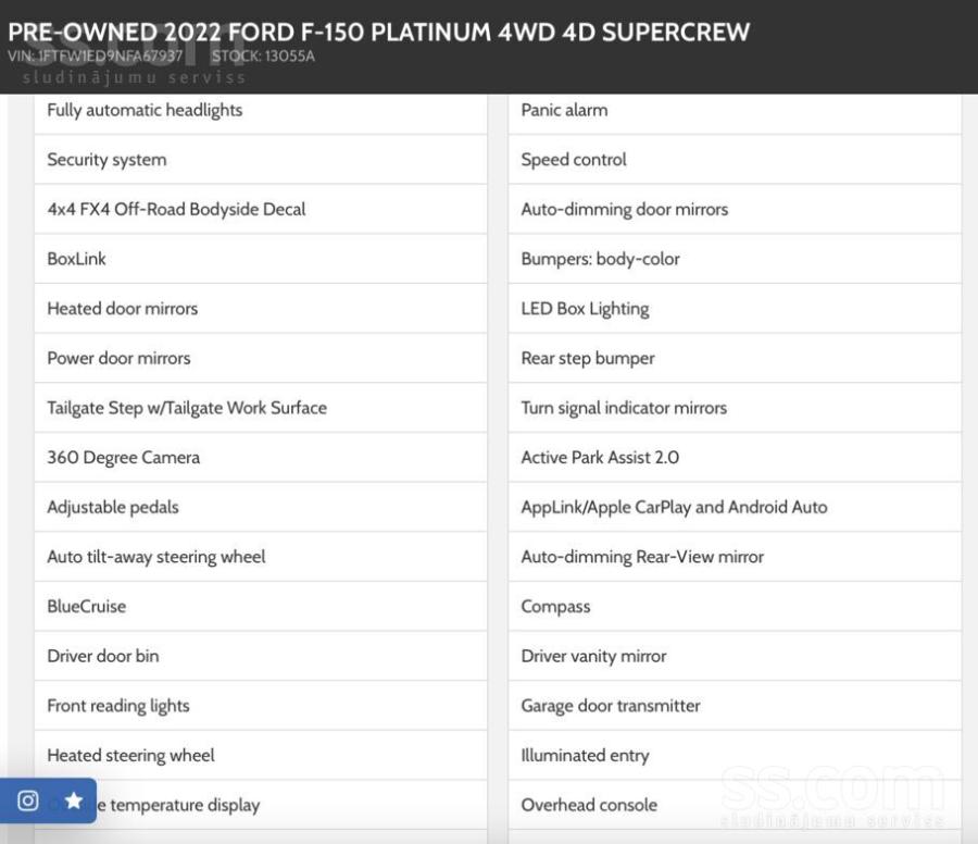 Sarkans Ford F-150 2022 Rīga, ar dzinēja tilpumu 3.50 L un nobraukumu 49 tūkst. km par 95000 €, foto 32 vietnē AUTOMOTO.COM.LV