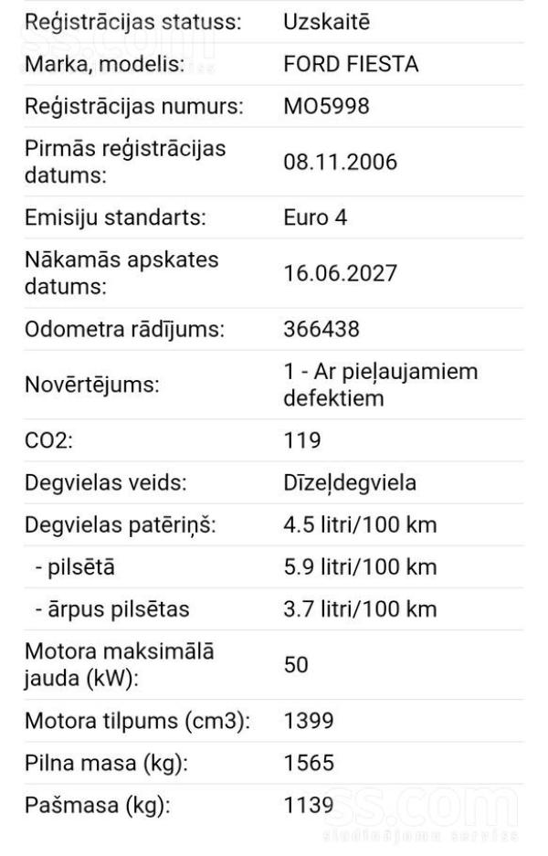 Синий Форд Фиеста 2006 в Кулдига, объемом двигателя 1.40 л и пробегом 367 тыс. км за 1100 €, фото 5 на AUTOMOTO.COM.LV