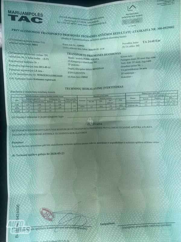 Pelēks Ford Fiesta 2011 Vilkaviškis, ar dzinēja tilpumu 1.30 L un nobraukumu 199 tūkst. km par 3250 €, foto 2 vietnē AUTOMOTO.COM.LV