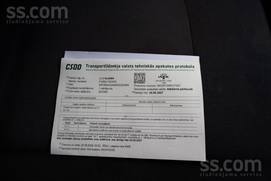 White Ford Fiesta 2016 in Riga, with an engine capacity of 1.50 L and mileage of 253 thousand km for 3500 €, photo 22 on AUTOMOTO.COM.LV