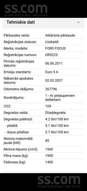 Melns Ford Focus 2011 Jelgava, ar dzinēja tilpumu 1.60 L un nobraukumu 277 tūkst. km par 3000 €, foto 18 vietnē AUTOMOTO.COM.LV