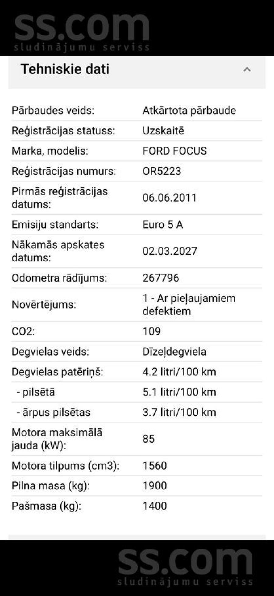 Melns Ford Focus 2011 Jelgava, ar dzinēja tilpumu 1.60 L un nobraukumu 277 tūkst. km par 3000 €, foto 18 vietnē AUTOMOTO.COM.LV