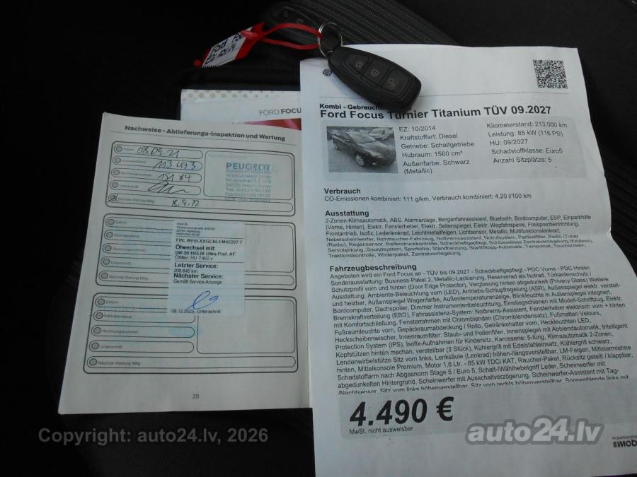 Melns Ford Focus 2014 Viljandi, ar dzinēja tilpumu 1.60 L un nobraukumu 213 tūkst. km par 4990 €, foto 16 vietnē AUTOMOTO.COM.LV