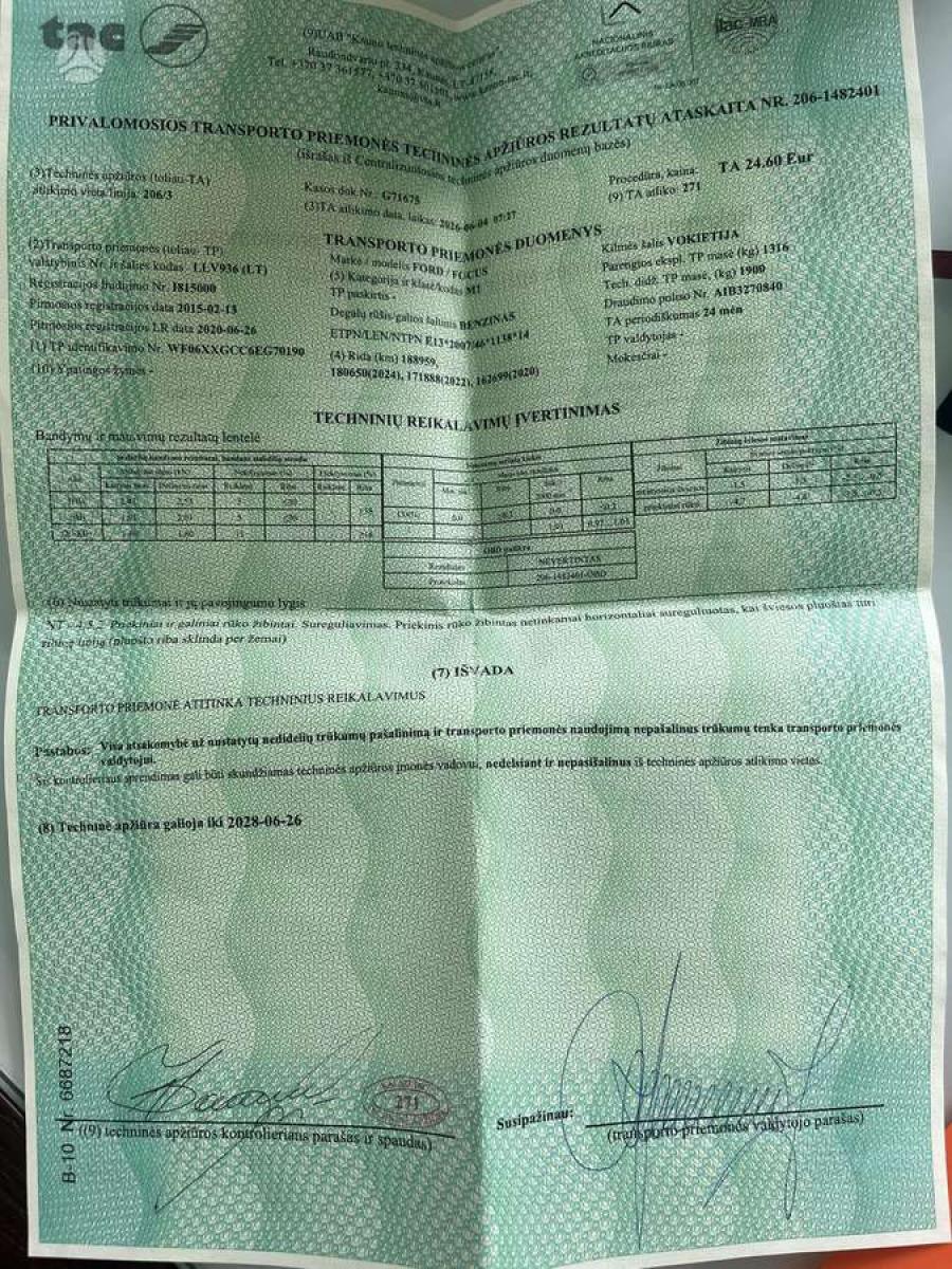 Черный Форд Фокус 2015 в Каунас, объемом двигателя 1.00 л и пробегом 190 тыс. км за 3900 €, фото 19 на AUTOMOTO.COM.LV