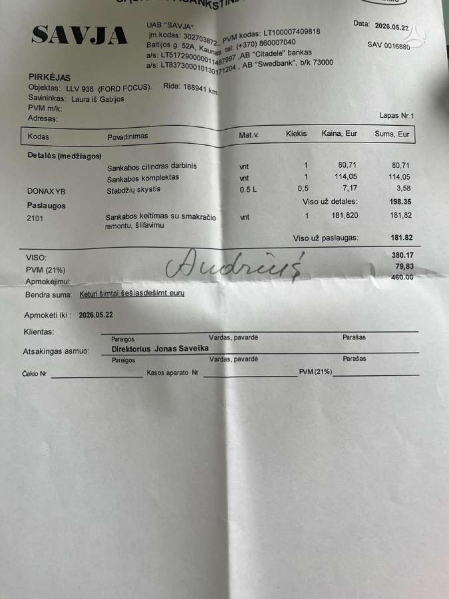 Черный Форд Фокус 2015 в Каунас, объемом двигателя 1.00 л и пробегом 190 тыс. км за 3900 €, фото 20 на AUTOMOTO.COM.LV