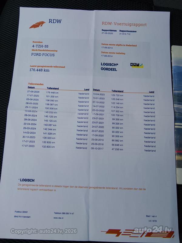 Blue Ford Focus 2014 in Paide, with an engine capacity of 1.60 L and mileage of 176 thousand km for 5900 €, photo 10 on AUTOMOTO.COM.LV