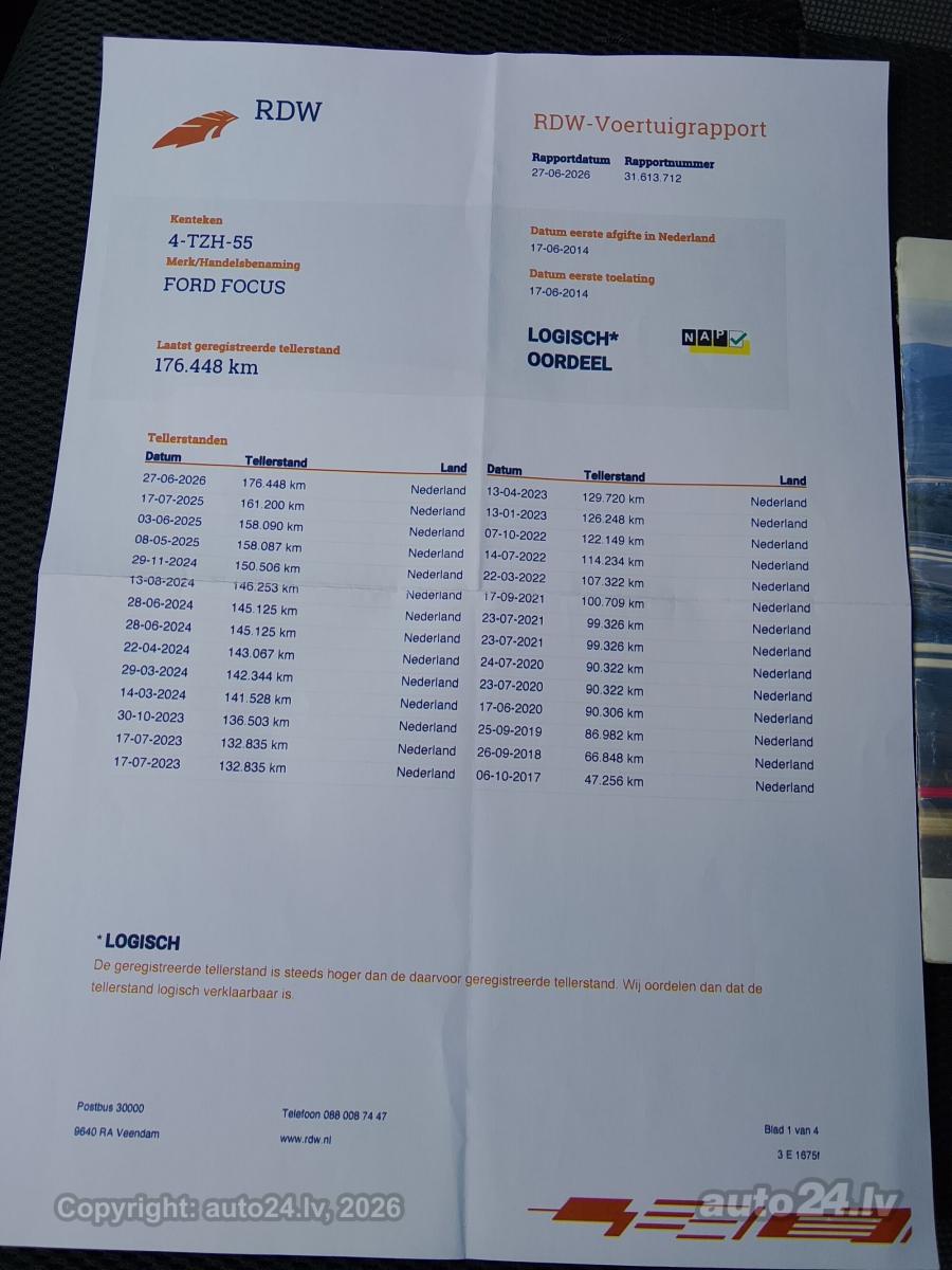 Blue Ford Focus 2014 in Paide, with an engine capacity of 1.60 L and mileage of 176 thousand km for 5900 €, photo 11 on AUTOMOTO.COM.LV