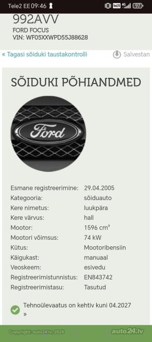 Pelēks Ford Focus 2005 Viljandi, ar dzinēja tilpumu 1.60 L un nobraukumu 300 tūkst. km par 1699 €, foto 13 vietnē AUTOMOTO.COM.LV