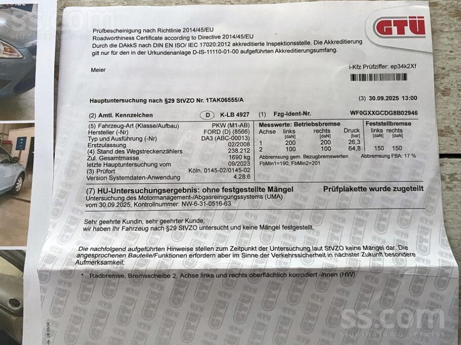Grey Ford Focus 2008 in Riga, with an engine capacity of 1.40 L and mileage of 240 thousand km for 2600 €, photo 26 on AUTOMOTO.COM.LV