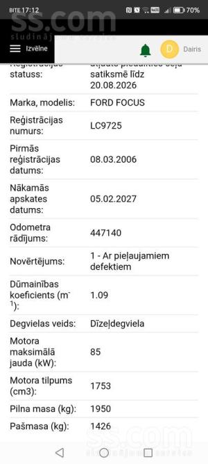 Серый Форд Фокус 2006 в Елгава, объемом двигателя 1.80 л и пробегом 447 тыс. км за 900 €, фото 18 на AUTOMOTO.COM.LV