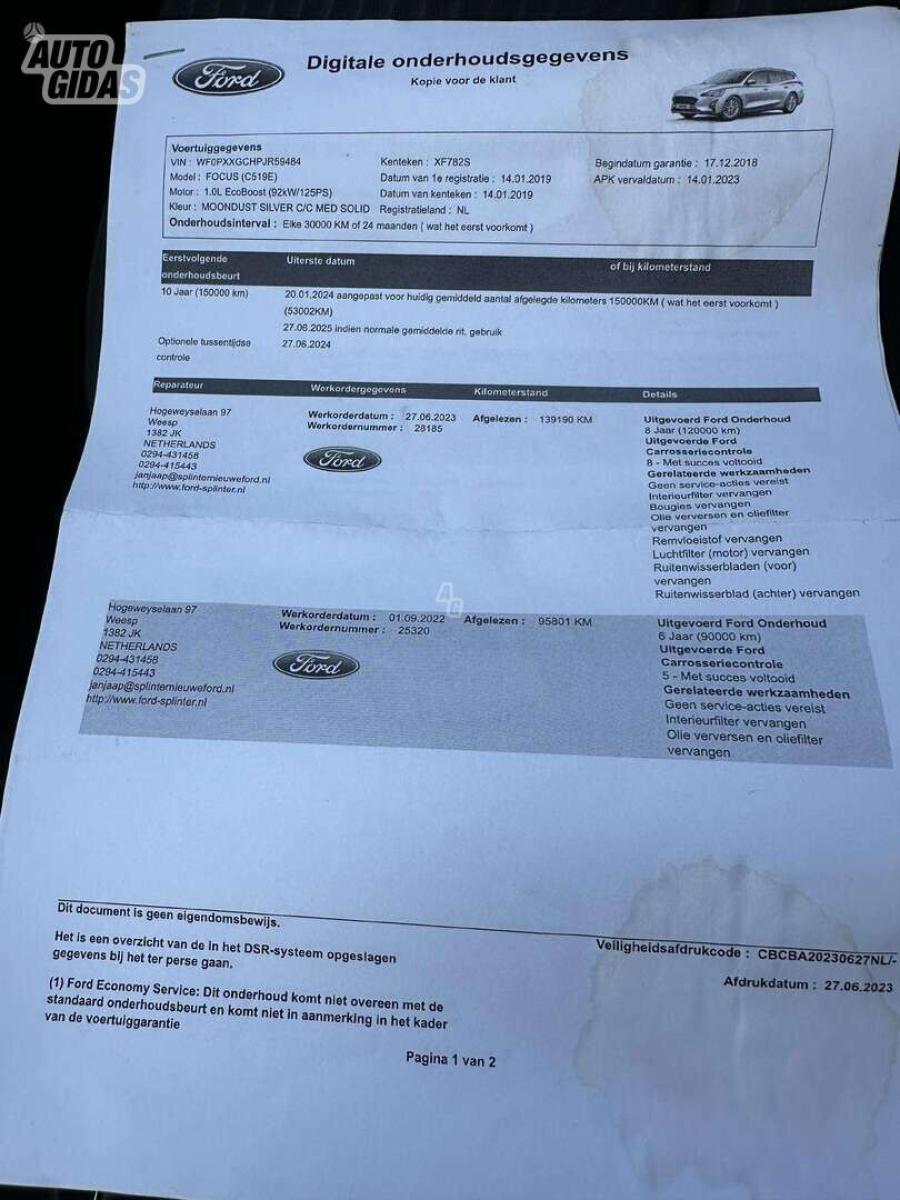 Grey Ford Focus 2019 in Kaunas, with an engine capacity of 1.00 L and mileage of 138 thousand km for 7900 €, photo 11 on AUTOMOTO.COM.LV