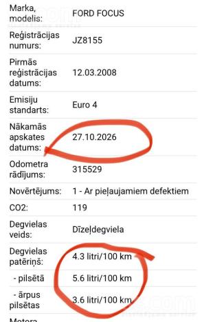 Ford Focus 2008 in Jelgava, with an engine capacity of 1.60 L and mileage of 318 thousand km for 1790 €, photo 18 on AUTOMOTO.COM.LV