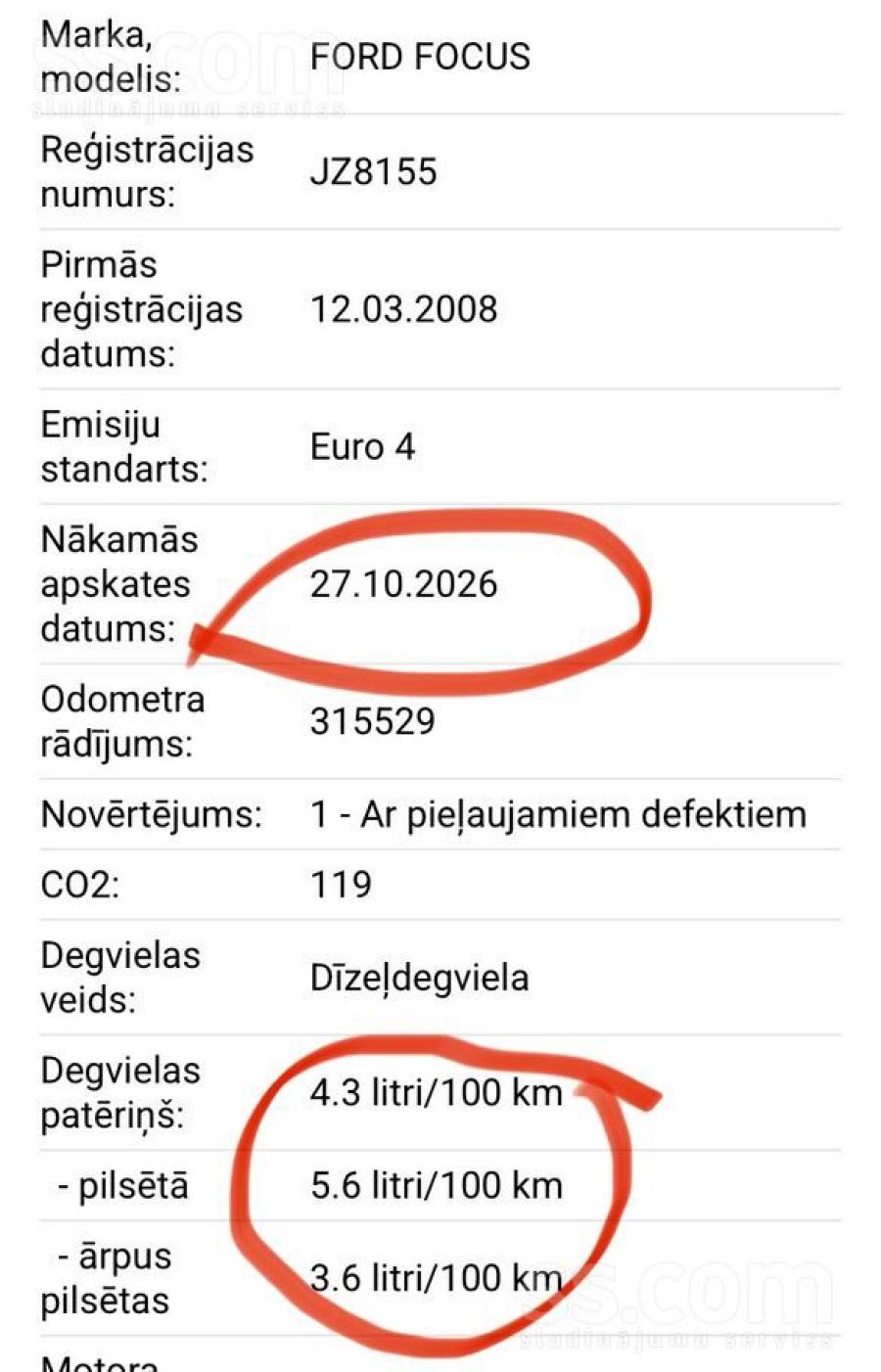 Ford Focus 2008 in Jelgava, with an engine capacity of 1.60 L and mileage of 318 thousand km for 1790 €, photo 18 on AUTOMOTO.COM.LV