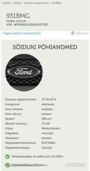 Ford Focus 2014 in Tartu, with an engine capacity of 1.00 L and mileage of 250 thousand km for 3499 €, photo 15 on AUTOMOTO.COM.LV