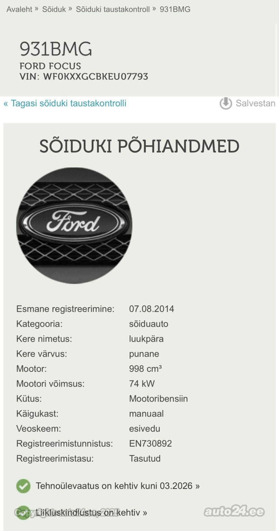 Ford Focus 2014 in Tartu, with an engine capacity of 1.00 L and mileage of 250 thousand km for 3499 €, photo 15 on AUTOMOTO.COM.LV
