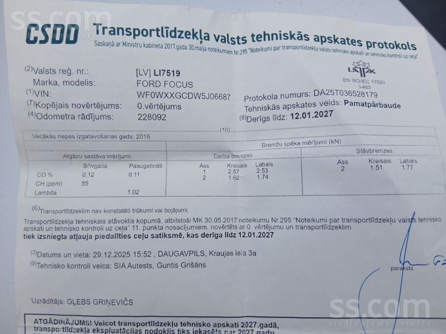 Форд Фокус 2005 в Краслава, объемом двигателя 1.60 л и пробегом 230 тыс. км за 1350 €, фото 10 на AUTOMOTO.COM.LV