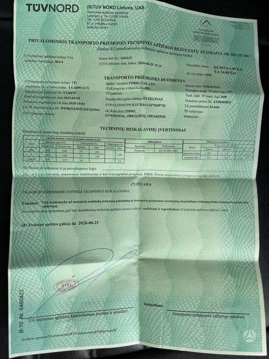Черный Форд Галакси 2015 в Вильнюс, объемом двигателя 2.00 л и пробегом 280 тыс. км за 9300 €, фото 19 на AUTOMOTO.COM.LV