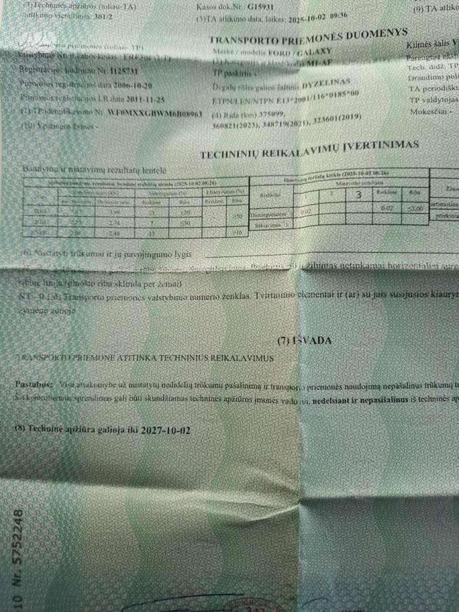 Серый Форд Галакси 2006 в Каунас, объемом двигателя 2.00 л и пробегом 375 тыс. км за 1500 €, фото 12 на AUTOMOTO.COM.LV