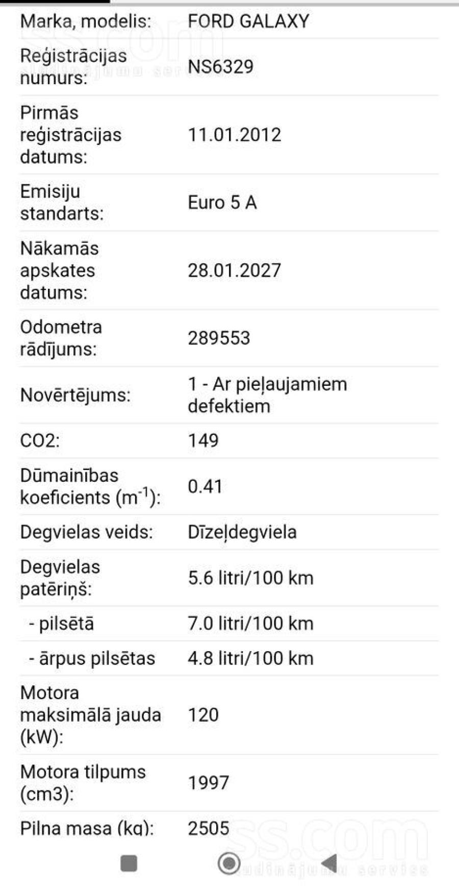 Grey Ford Galaxy 2012 in Jelgava, with an engine capacity of 2.00 L and mileage of 289 thousand km for 5700 €, photo 2 on AUTOMOTO.COM.LV