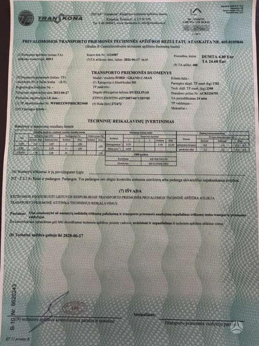 Zils Ford Grand C-MAX 2012 Klaipėda, ar dzinēja tilpumu 2.00 L un nobraukumu 273 tūkst. km par 4300 €, foto 16 vietnē AUTOMOTO.COM.LV