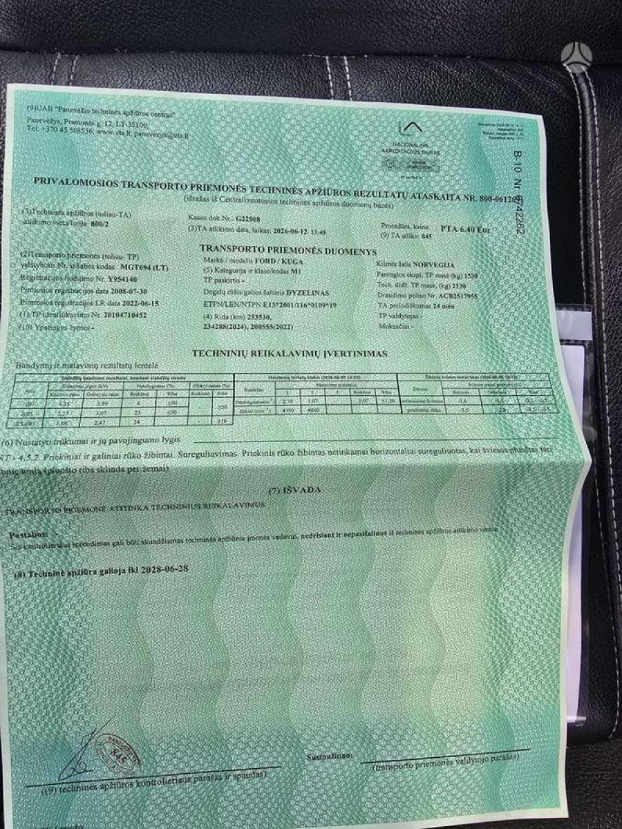 Black Ford Kuga 2008 in Panevezys, with an engine capacity of 2.00 L and mileage of 254 thousand km for 3600 €, photo 15 on AUTOMOTO.COM.LV