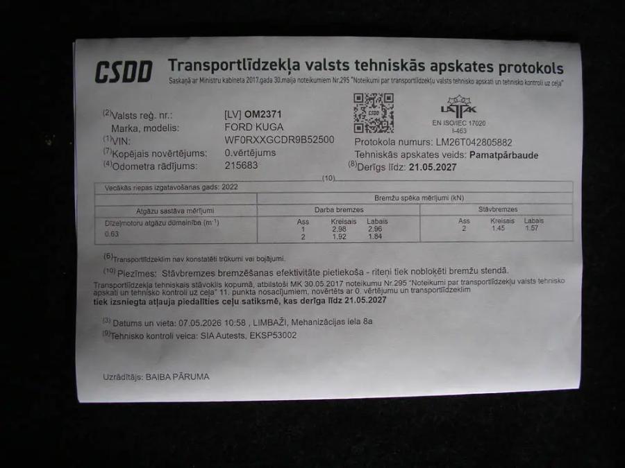 Black Ford Kuga 2009 in Sigulda, with an engine capacity of 2.00 L and mileage of 215 thousand km for 7250 €, photo 29 on AUTOMOTO.COM.LV