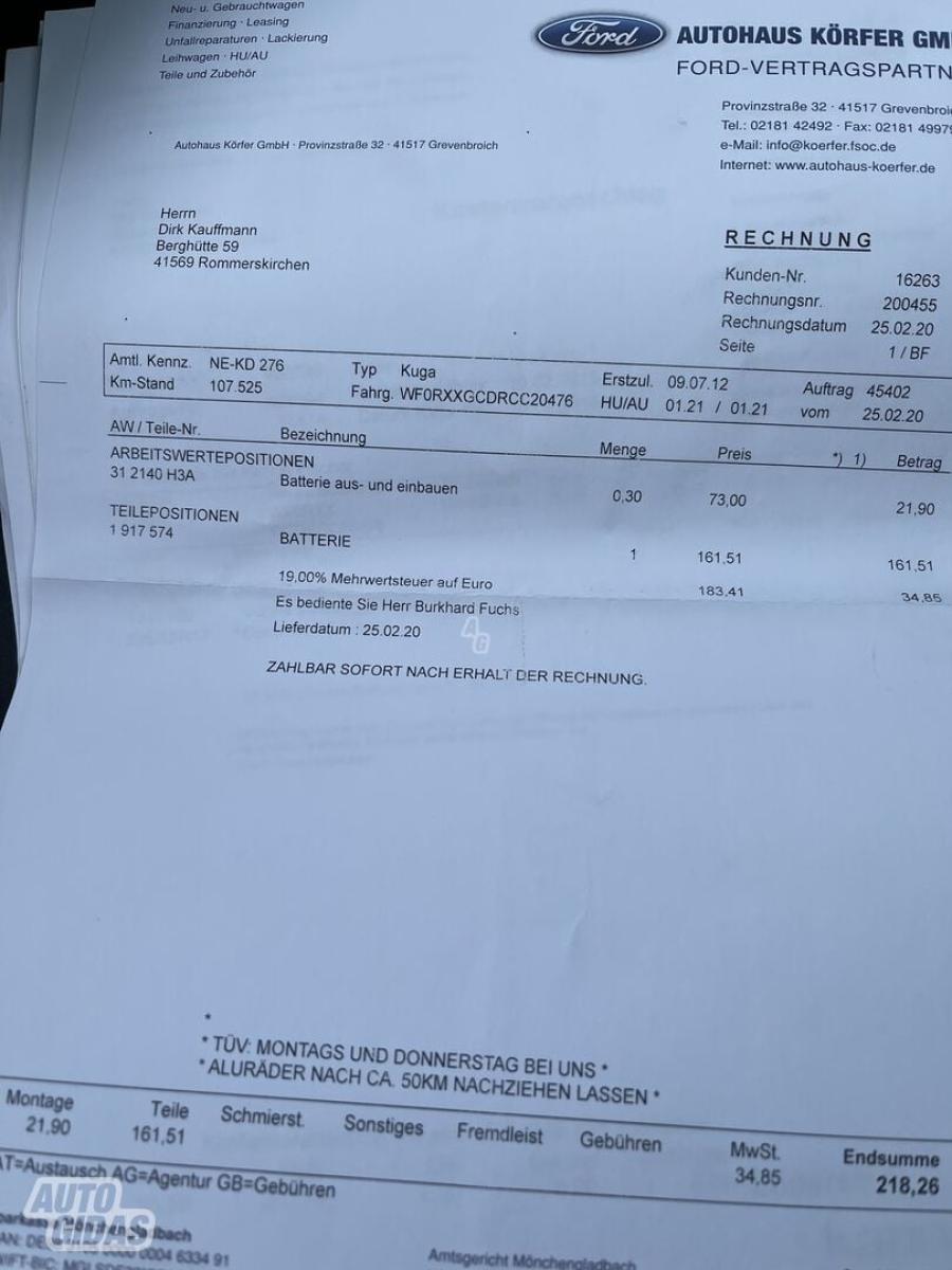 Серый Форд Куга 2012 в Вильнюс, объемом двигателя 2.00 л и пробегом 130 тыс. км за 5900 €, фото 27 на AUTOMOTO.COM.LV