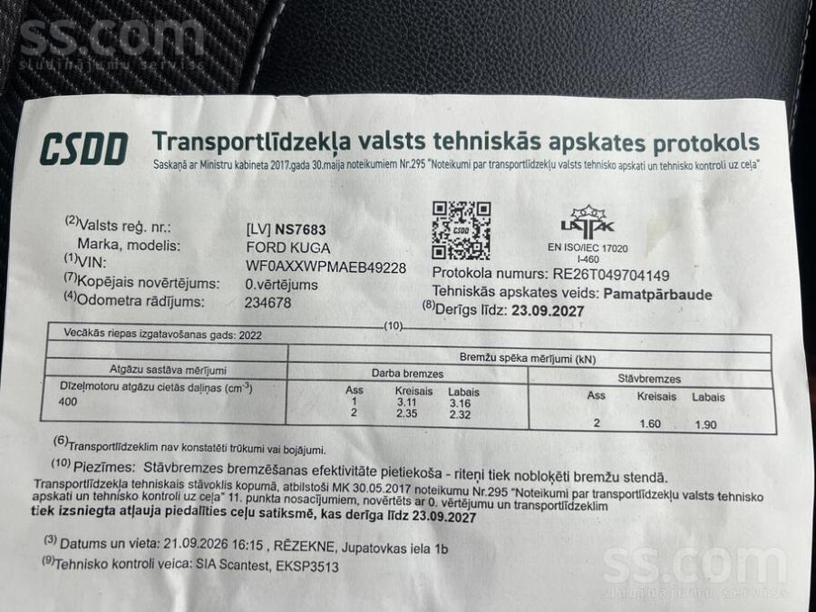 Pelēks Ford Kuga 2014 Rēzekne, ar dzinēja tilpumu 2.00 L un nobraukumu 244 tūkst. km par 7950 €, foto 27 vietnē AUTOMOTO.COM.LV