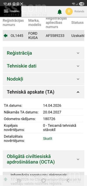 Серый Форд Куга 2015 в Огре, объемом двигателя 1.50 л и пробегом 181 тыс. км за 8200 €, фото 14 на AUTOMOTO.COM.LV