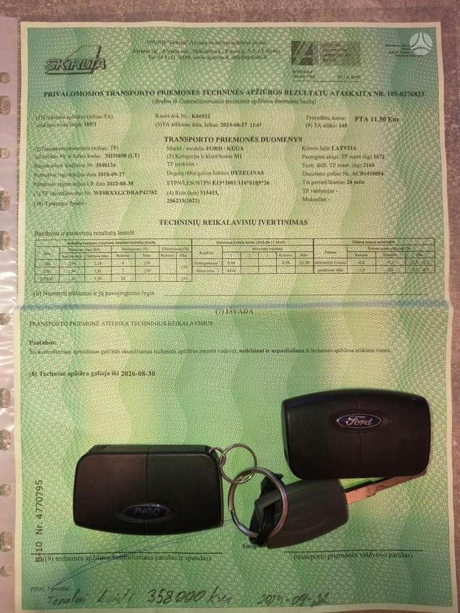 Белый Форд Куга 2010 в Алитус, объемом двигателя 2.00 л и пробегом 367 тыс. км за 4950 €, фото 15 на AUTOMOTO.COM.LV
