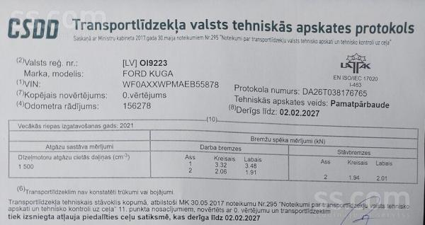 Balts Ford Kuga 2014 Daugavpils, ar dzinēja tilpumu 2.00 L un nobraukumu 156 tūkst. km par 7250 €, foto 10 vietnē AUTOMOTO.COM.LV