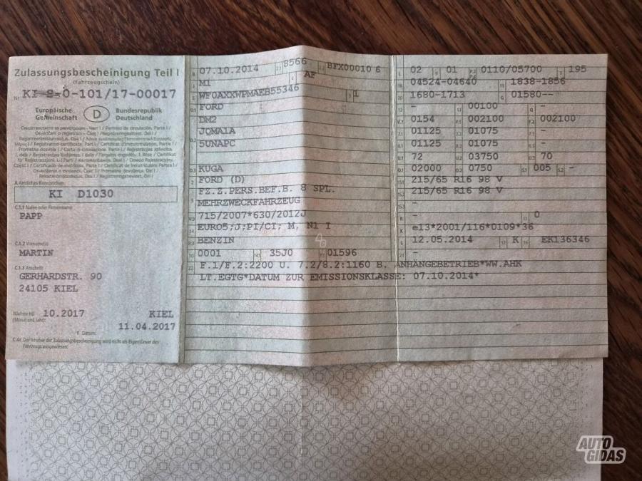 Белый Форд Куга 2014 в Клайпеда, объемом двигателя 1.60 л и пробегом 125 тыс. км за 6700 €, фото 30 на AUTOMOTO.COM.LV