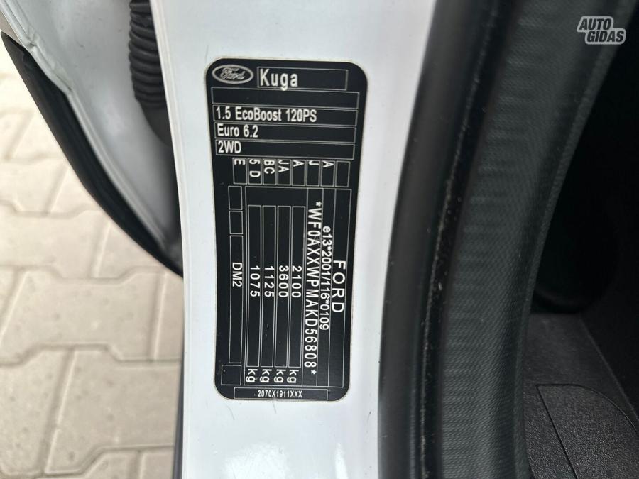 White Ford Kuga 2019 in Vilnius, with an engine capacity of 1.50 L and mileage of 72 thousand km for 11950 €, photo 13 on AUTOMOTO.COM.LV