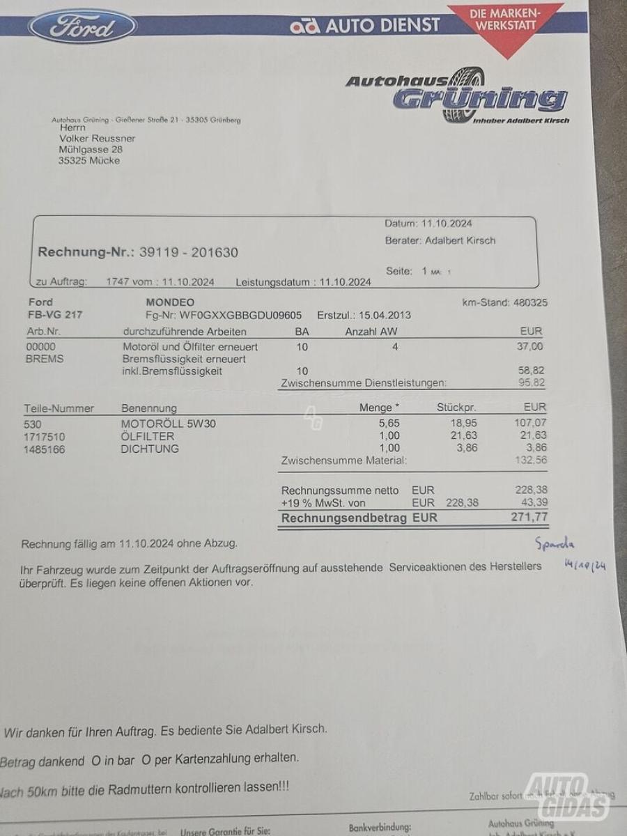 Zaļš Ford Mondeo 2013 Telšiai, ar dzinēja tilpumu 2.00 L un nobraukumu 522 tūkst. km par 3600 €, foto 24 vietnē AUTOMOTO.COM.LV