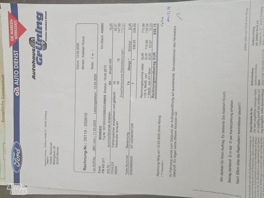 Zaļš Ford Mondeo 2013 Telšiai, ar dzinēja tilpumu 2.00 L un nobraukumu 522 tūkst. km par 3600 €, foto 27 vietnē AUTOMOTO.COM.LV