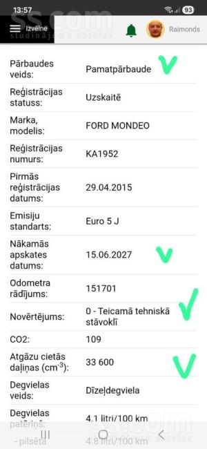 Pelēks Ford Mondeo 2015 Rīga, ar dzinēja tilpumu 1.60 L un nobraukumu 153 tūkst. km par 7000 €, foto 13 vietnē AUTOMOTO.COM.LV