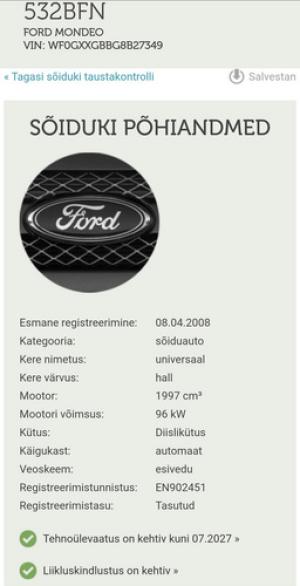 Grey Ford Mondeo 2008 in Tallinn, with an engine capacity of 2.00 L and mileage of 416 thousand km for 2500 €, photo  on AUTOMOTO.COM.LV