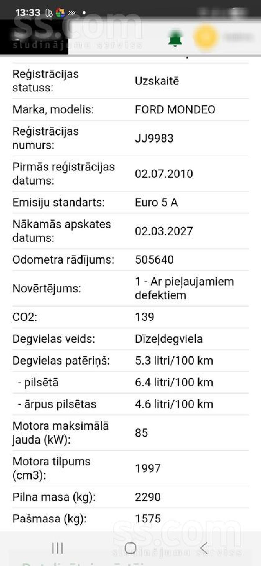 Pelēks Ford Mondeo 2010 Rīga, ar dzinēja tilpumu 2.00 L un nobraukumu 0 tūkst. km par 930 €, foto 13 vietnē AUTOMOTO.COM.LV