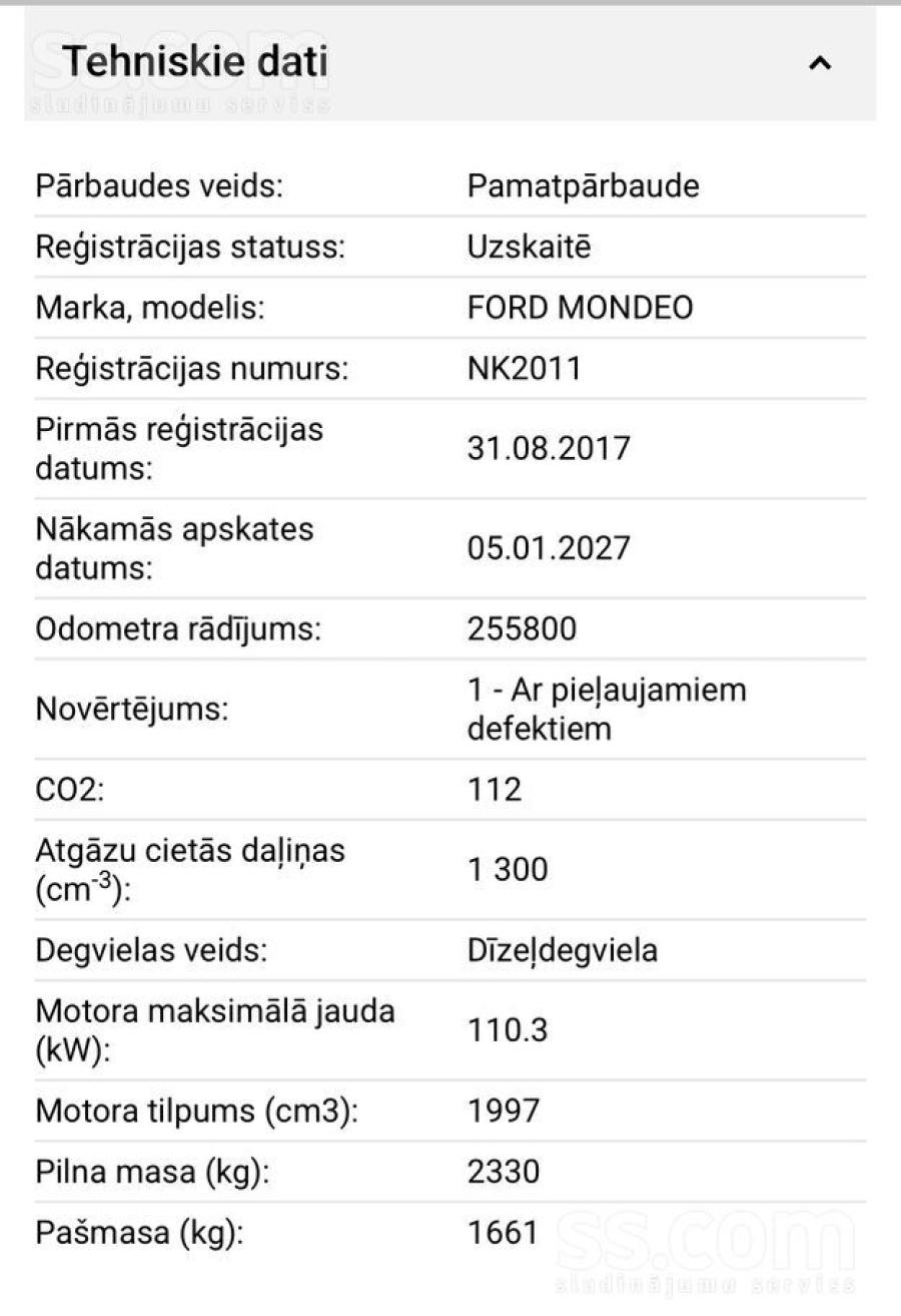 Серый Форд Мондео 2017 в Рига, объемом двигателя 2.00 л и пробегом 276 тыс. км за 8500 €, фото 26 на AUTOMOTO.COM.LV