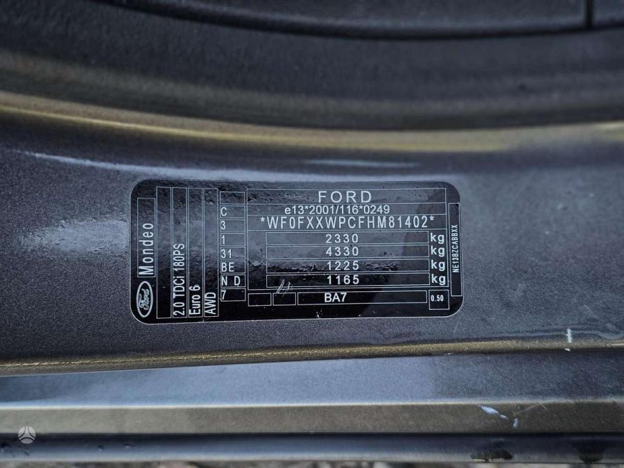 Grey Ford Mondeo 2017 in Rokiskis, with an engine capacity of 2.00 L and mileage of 220 thousand km for 6950 €, photo 26 on AUTOMOTO.COM.LV