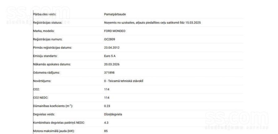 Форд Мондео 2012 в Рига, объемом двигателя 1.60 л и пробегом 370 тыс. км за 3750 €, фото 20 на AUTOMOTO.COM.LV