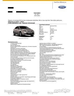 White Ford Mondeo 2012 in Tartu, with an engine capacity of 2.00 L and mileage of 127 thousand km for 6600 €, photo 18 on AUTOMOTO.COM.LV