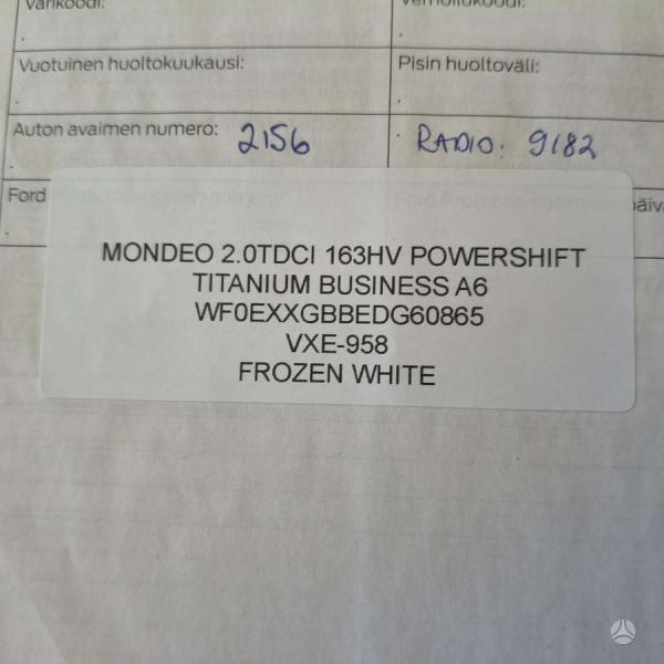 White Ford Mondeo 2013 in Kaunas, with an engine capacity of 2.00 L and mileage of 224 thousand km for 2900 €, photo 3 on AUTOMOTO.COM.LV