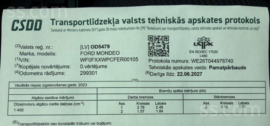 White Ford Mondeo 2014 in Kuldiga, with an engine capacity of 2.00 L and mileage of 299 thousand km for 6390 €, photo 29 on AUTOMOTO.COM.LV