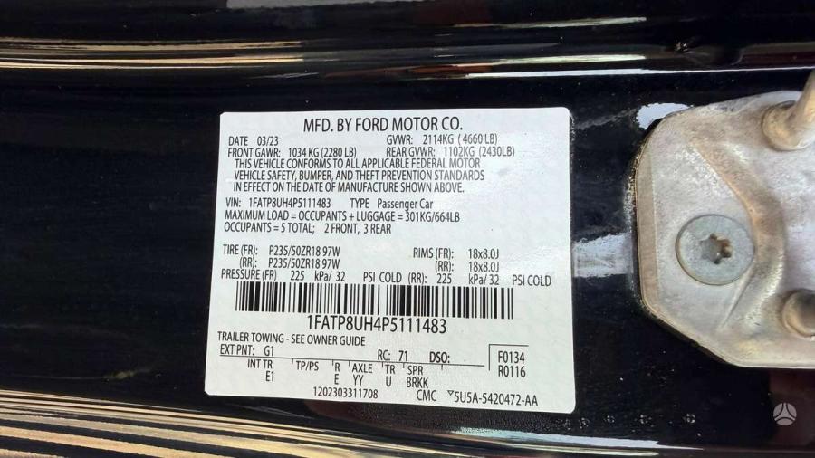 Black Ford Mustang 2023 in Ukmerge, with an engine capacity of 2.25 L and mileage of 58 thousand km for 28499 €, photo 14 on AUTOMOTO.COM.LV