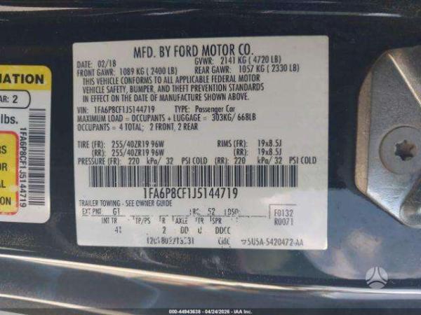 Black Ford Mustang 2018 in Klaipeda, with an engine capacity of 4.95 L and mileage of 179 thousand km for 8000 €, photo 9 on AUTOMOTO.COM.LV