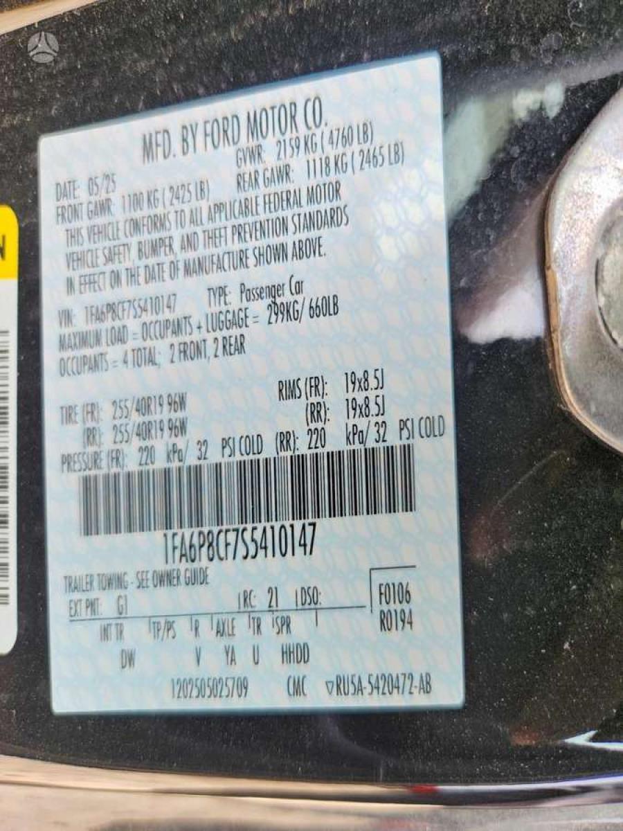 Melns Ford Mustang 2025 Ukmergė, ar dzinēja tilpumu 5.04 L un nobraukumu 22 tūkst. km par 19999 €, foto 25 vietnē AUTOMOTO.COM.LV