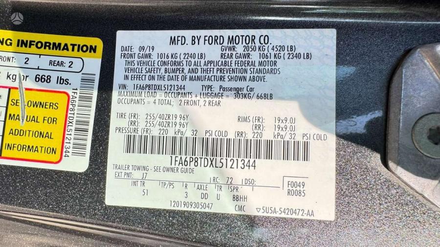 Grey Ford Mustang 2020 in Ukmerge, with an engine capacity of 2.25 L and mileage of 89 thousand km for 11490 €, photo 18 on AUTOMOTO.COM.LV