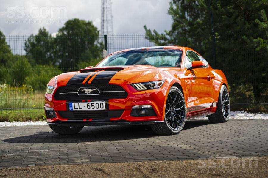 Orange Ford Mustang 2015 in Riga, with an engine capacity of 2.30 L and mileage of 56 thousand km for 23490 €, photo 1 on AUTOMOTO.COM.LV
